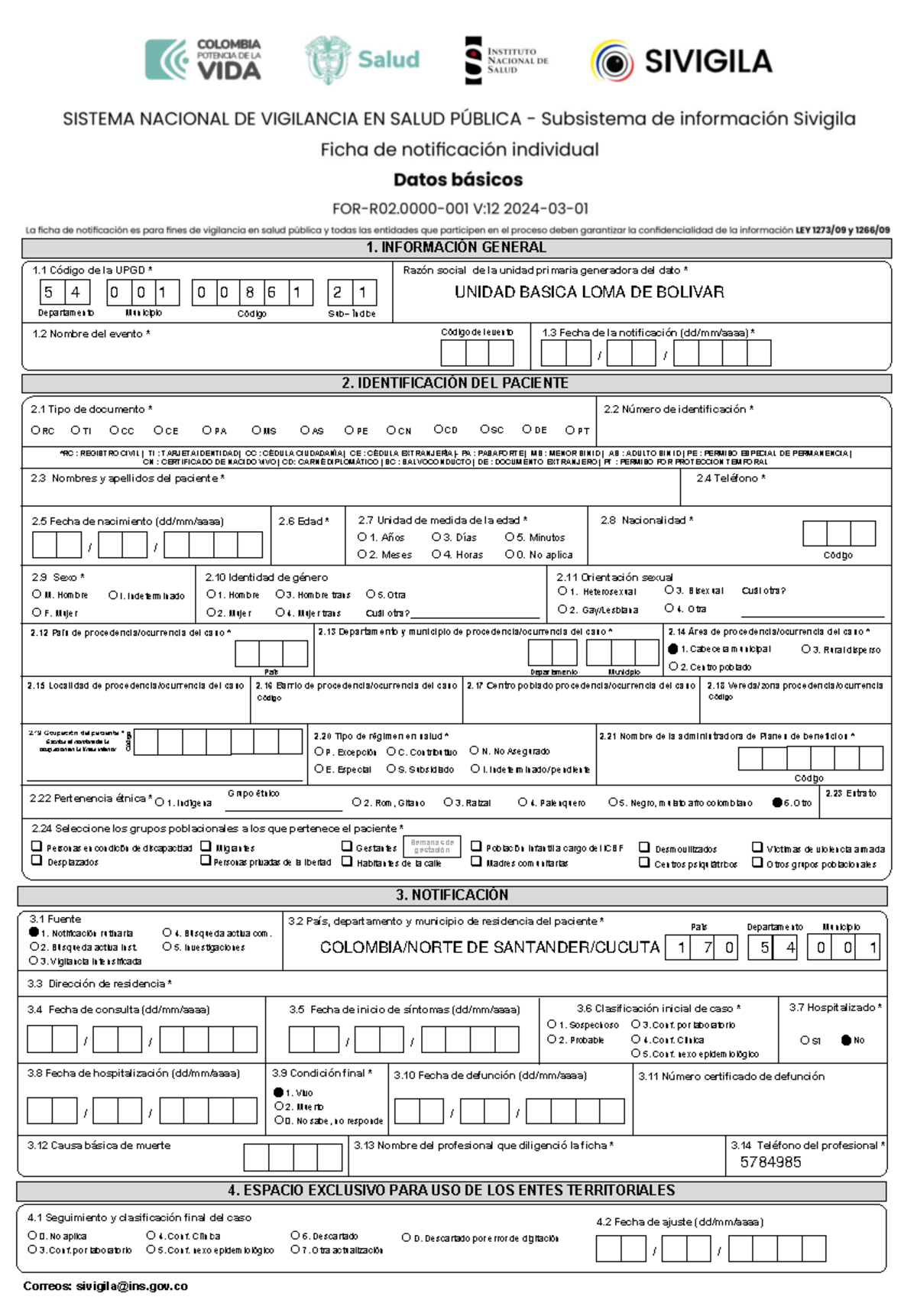 Ficha Datos Basicos - 1. INFORMACI”N GENERAL 1 CÛdigo de la UPGD ...