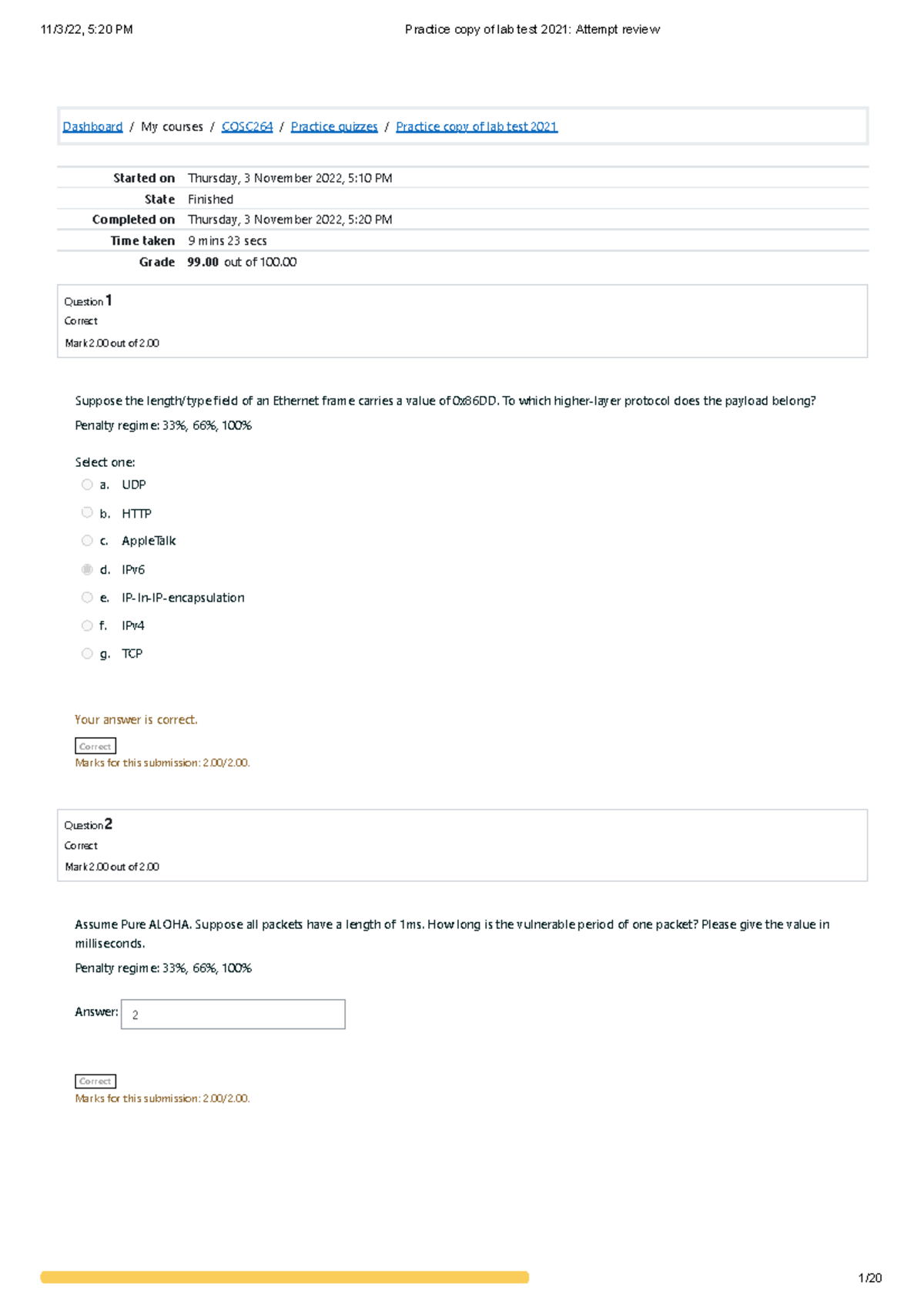 Labtest 2021answers - Dashboard / My courses / COSC264 / Practice ...