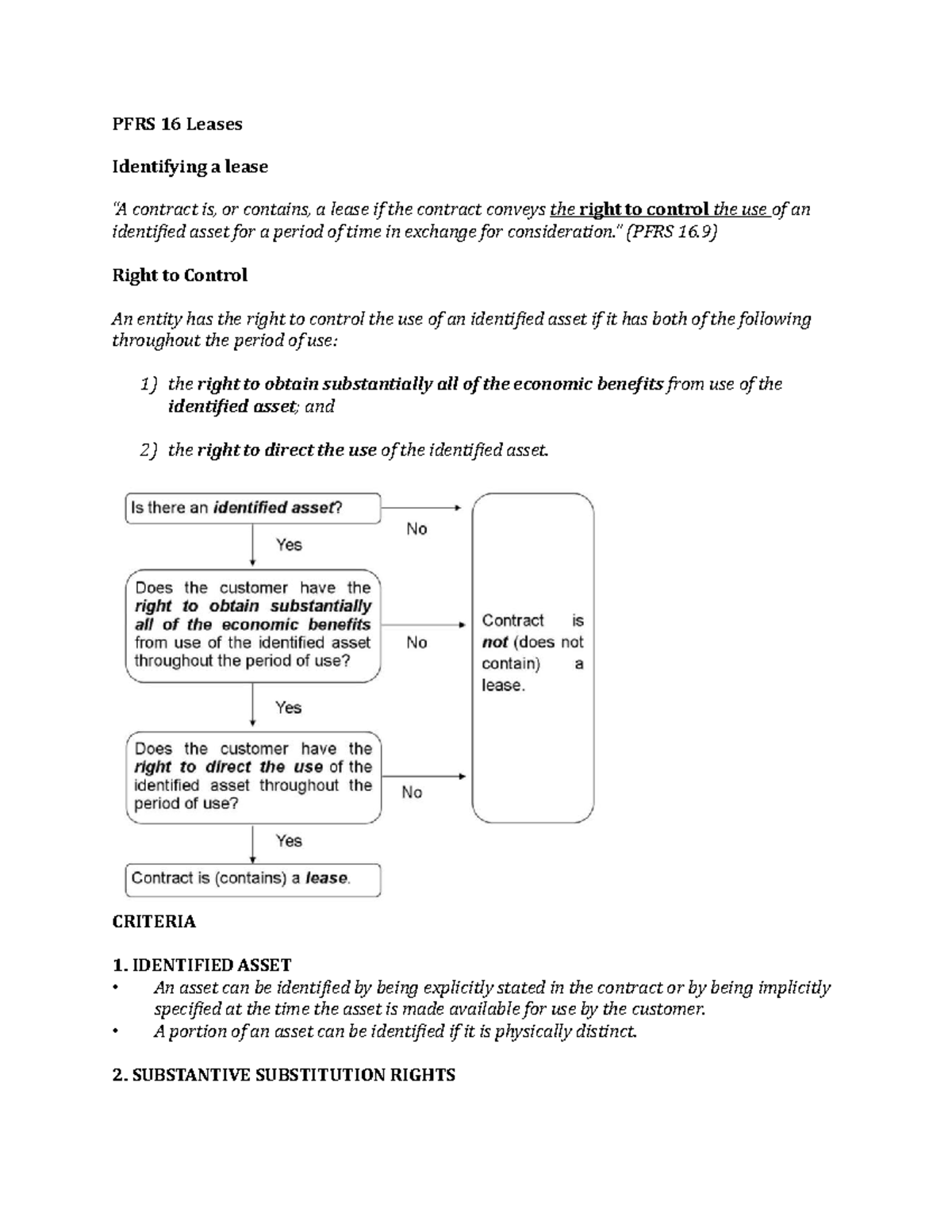 Reviewer PFRS 16 Leases - PFRS 16 Leases Identifying a lease “A ...