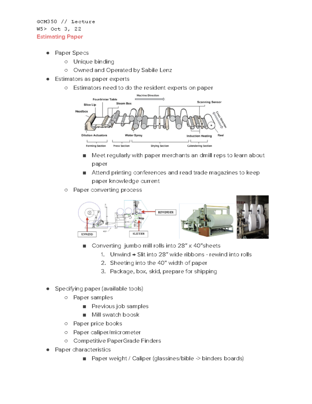 (GCM 350 - LEC 5) Estimating Paper - GCM350 // Lecture W5> Oct 3, 22 ...