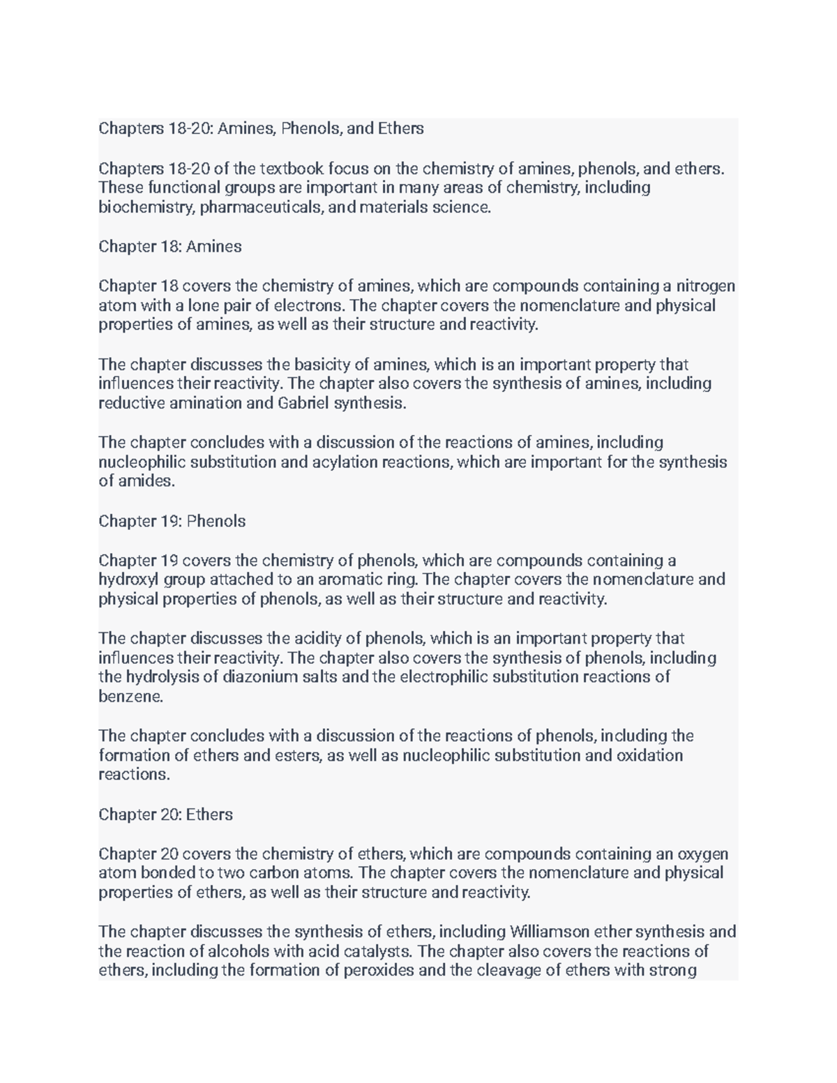 Organic Chemistry 1 (16) - Chapters 18-20: Amines, Phenols, and Ethers ...