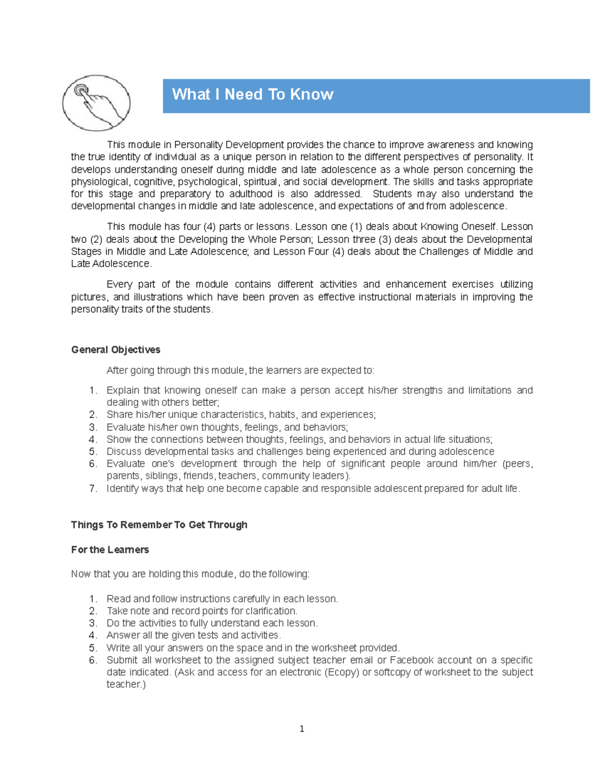 Perdev-Module-1 second semester 3rd grading - What I Need To Know This ...