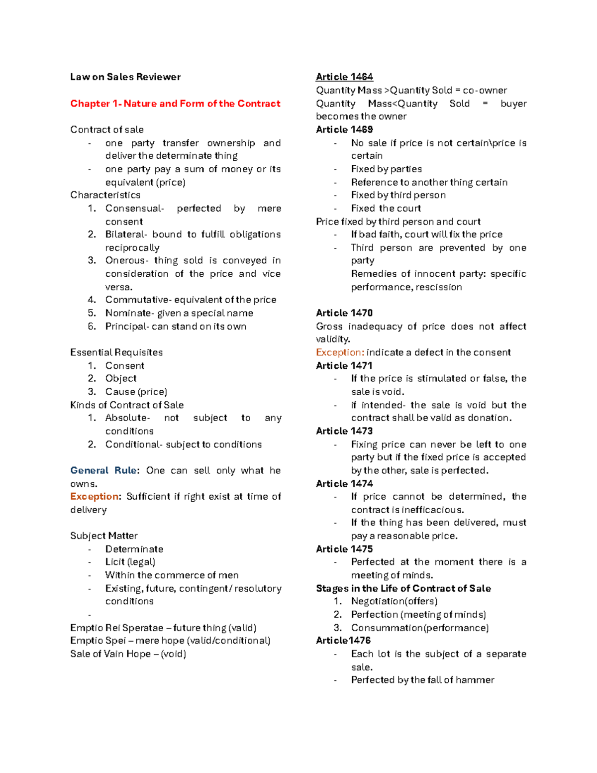 Law on Sales Reviewer - Summary BS Accountancy - Law on Sales Reviewer ...