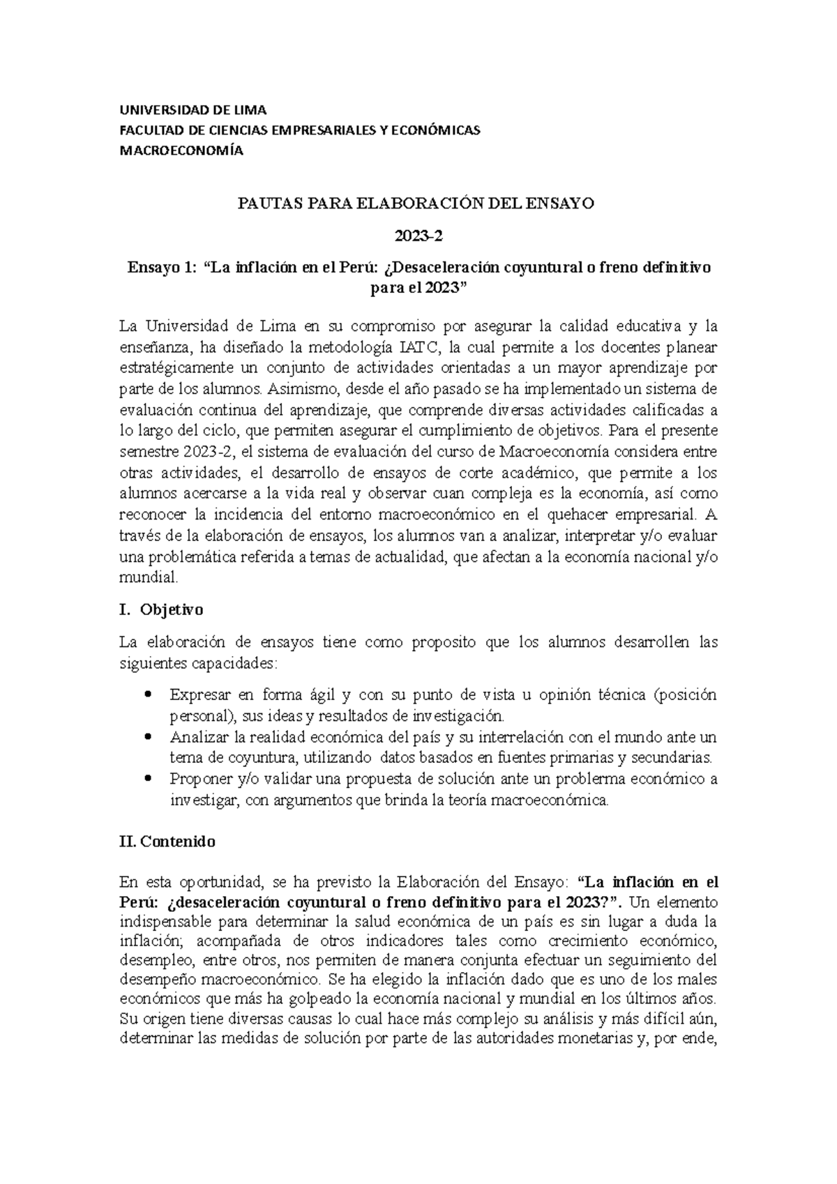 Pautas PARA LA Elaboración DE Ensayo 2023-2 - UNIVERSIDAD DE LIMA ...