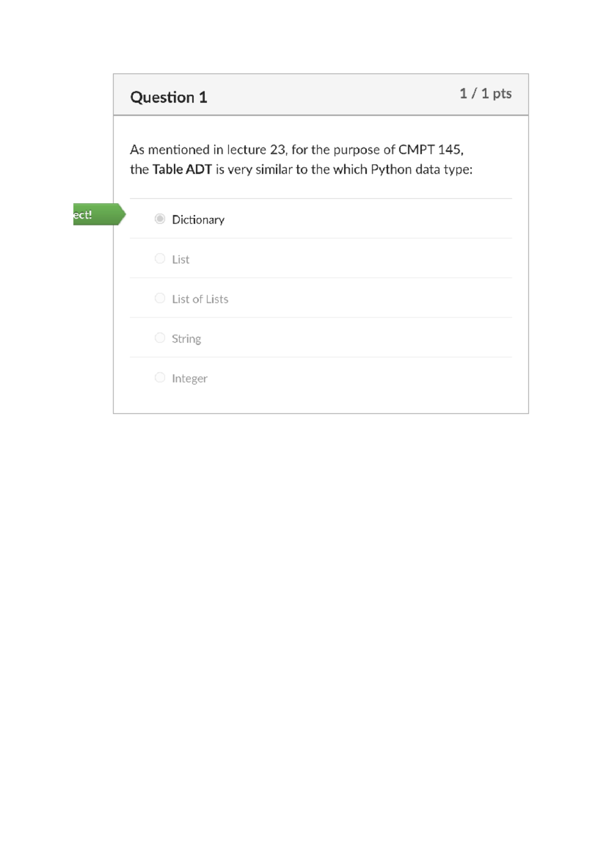 Quiz 11 cmpt145 - quiz 11 from Computer Science 145 at UoS - CMPT 145.3 - Studocu