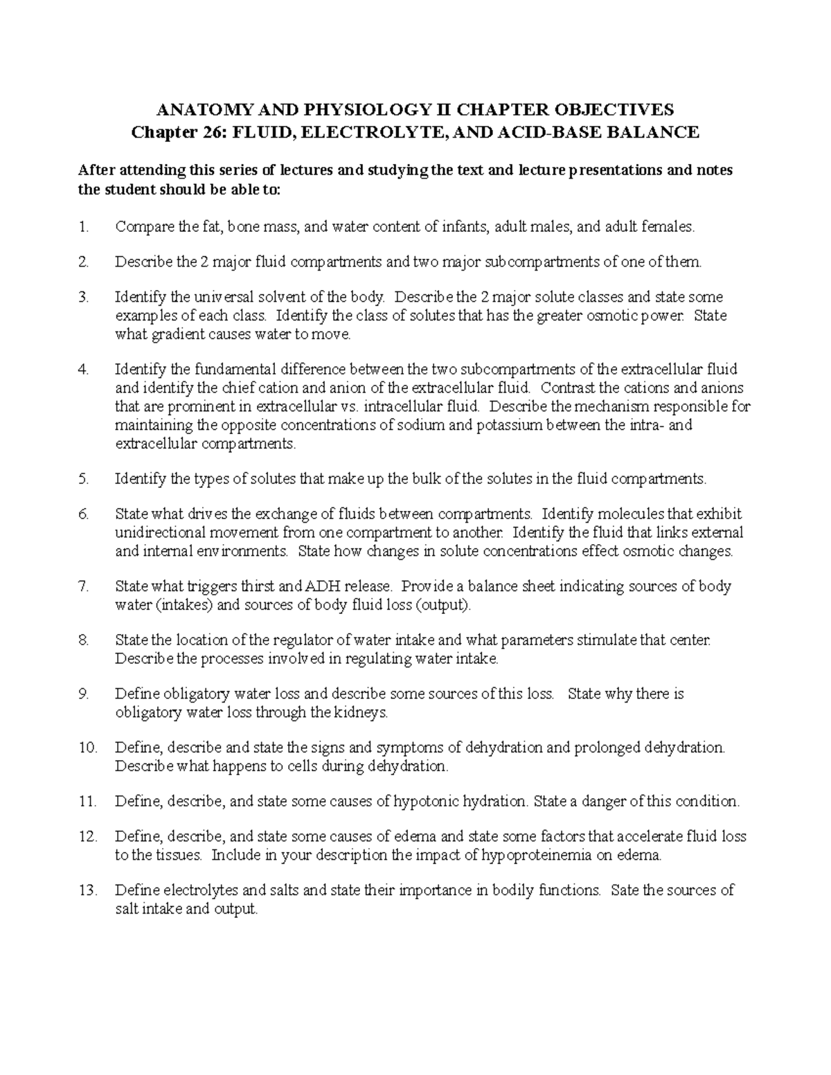 CH 26 Fluid, Electrolyte, AND ACID-BASE Balance Objectives - ANATOMY ...