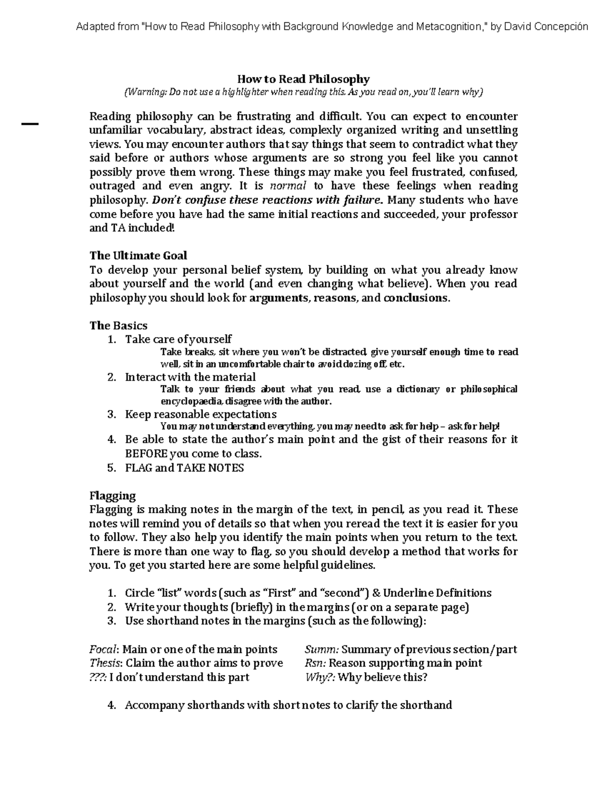 W1C2 How to Read Philosophy Handout - How to Read Philosophy (Warning ...