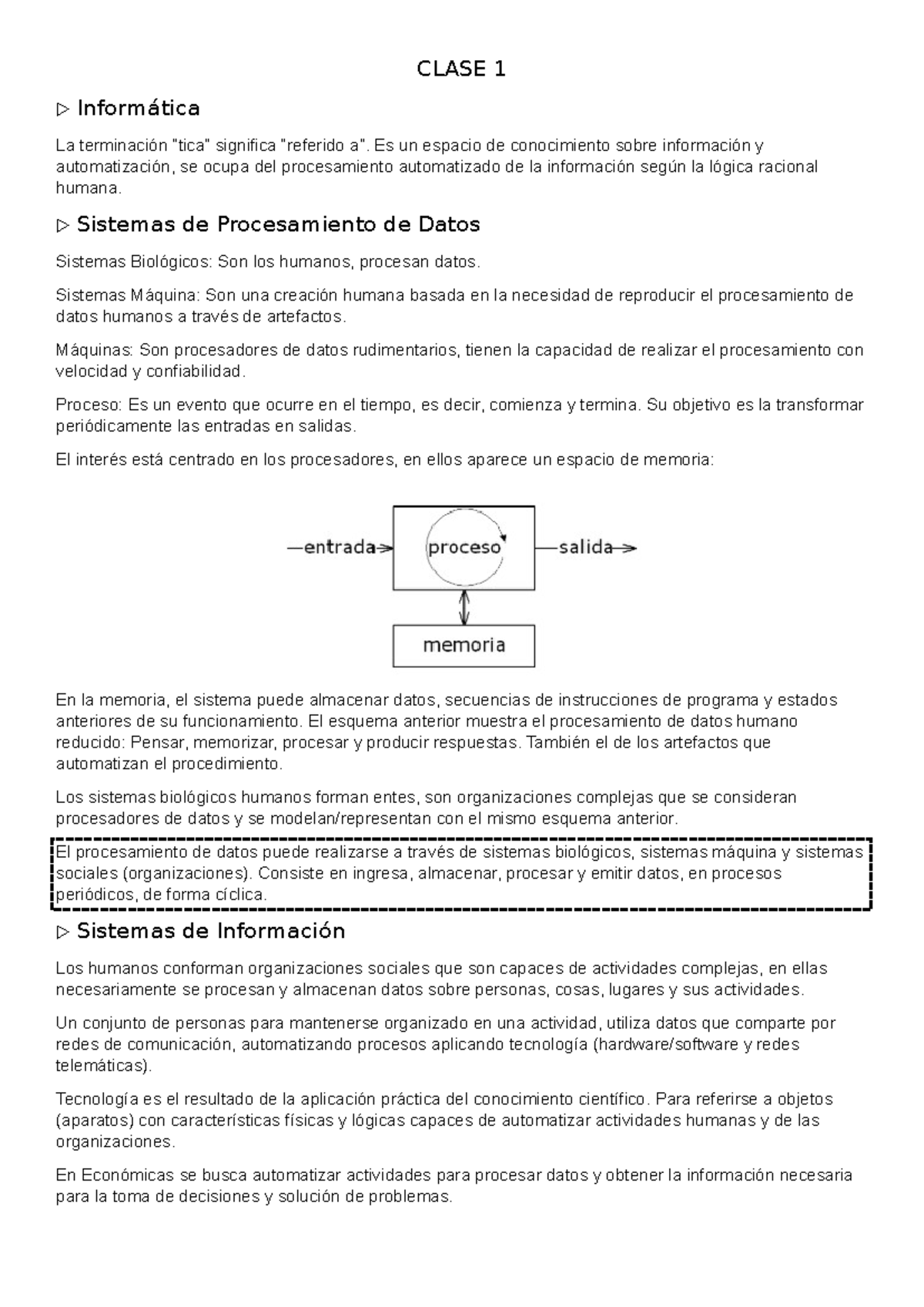 Clase 1 Sistemas de Información - CLASE 1 Informática La terminación “tica” significa “referido ...