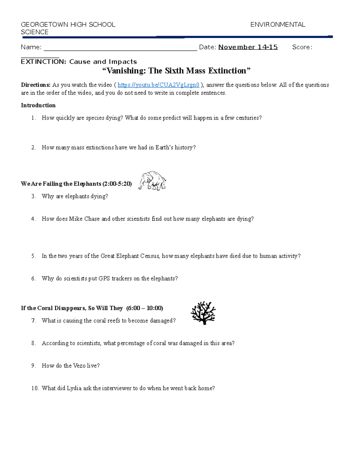 Mass Extinction - Video Analysis - GEORGETOWN HIGH SCHOOL ENVIRONMENTAL ...