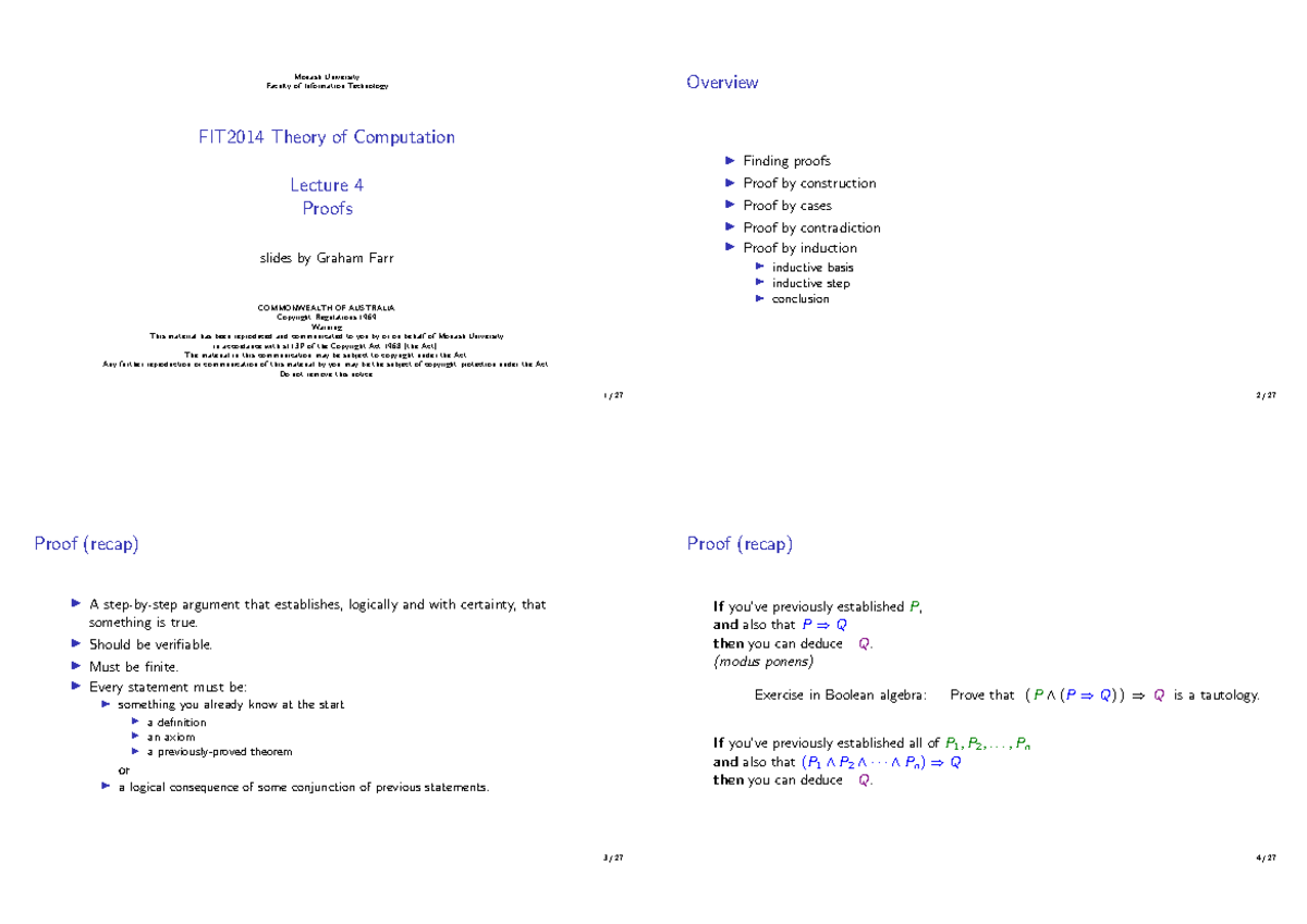 Lecture 4 - proof - Monash University Faculty of Information Technology ...
