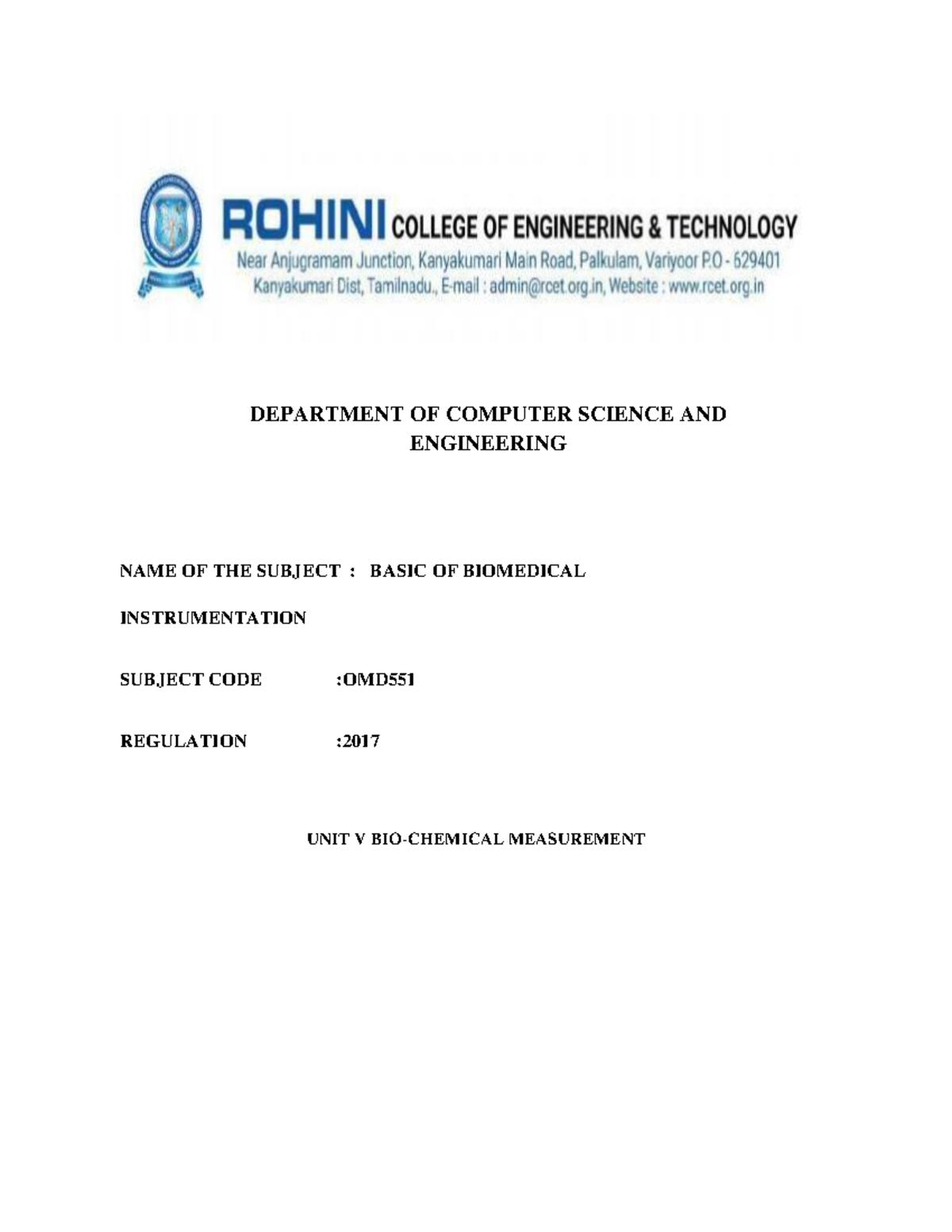 OMD551 UNIT 5 - Bachelor of computer science engineering - DEPARTMENT OF COMPUTER SCIENCE AND ...