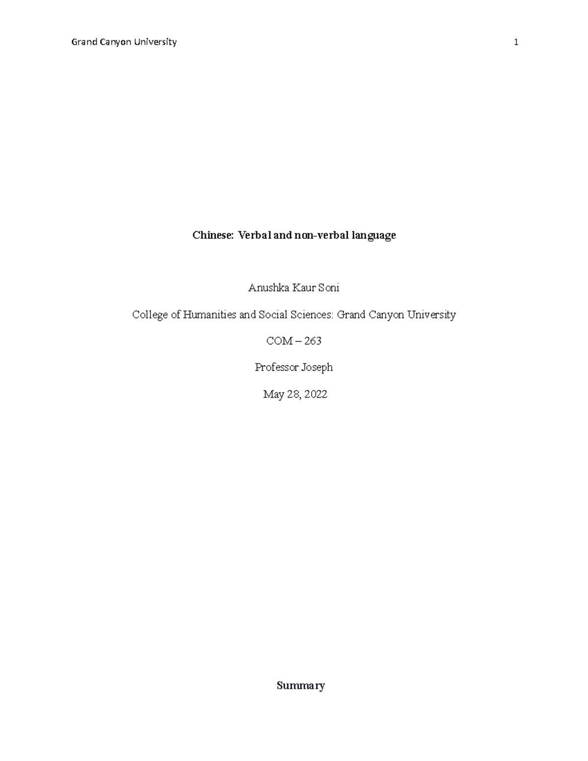 Com 263 - 2 - none - Chinese: Verbal and non-verbal language Anushka ...
