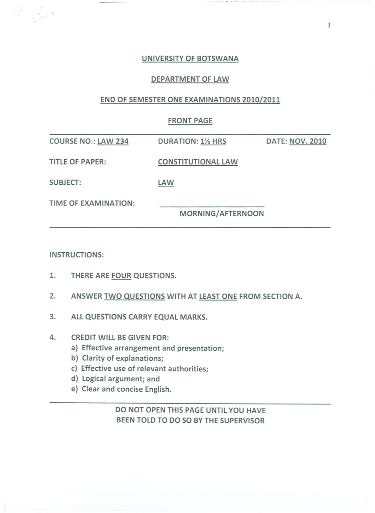 Const 1 - past papers for studying - Constitutional Law - Studocu