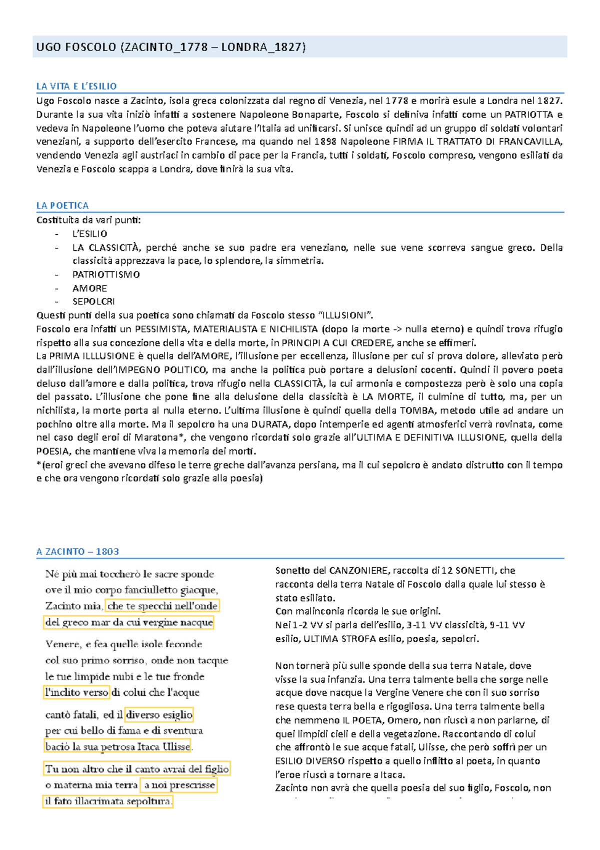 Ugo Foscolo - vita e opere - UGO FOSCOLO (ZACINTO_1778 – LONDRA_1827 ...