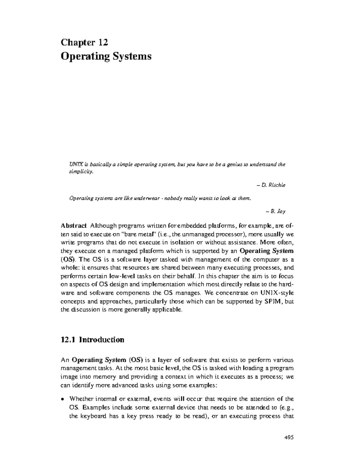 CH12 - Lecture notes ch 12 - Chapter 12 Operating Systems UNIX is ...