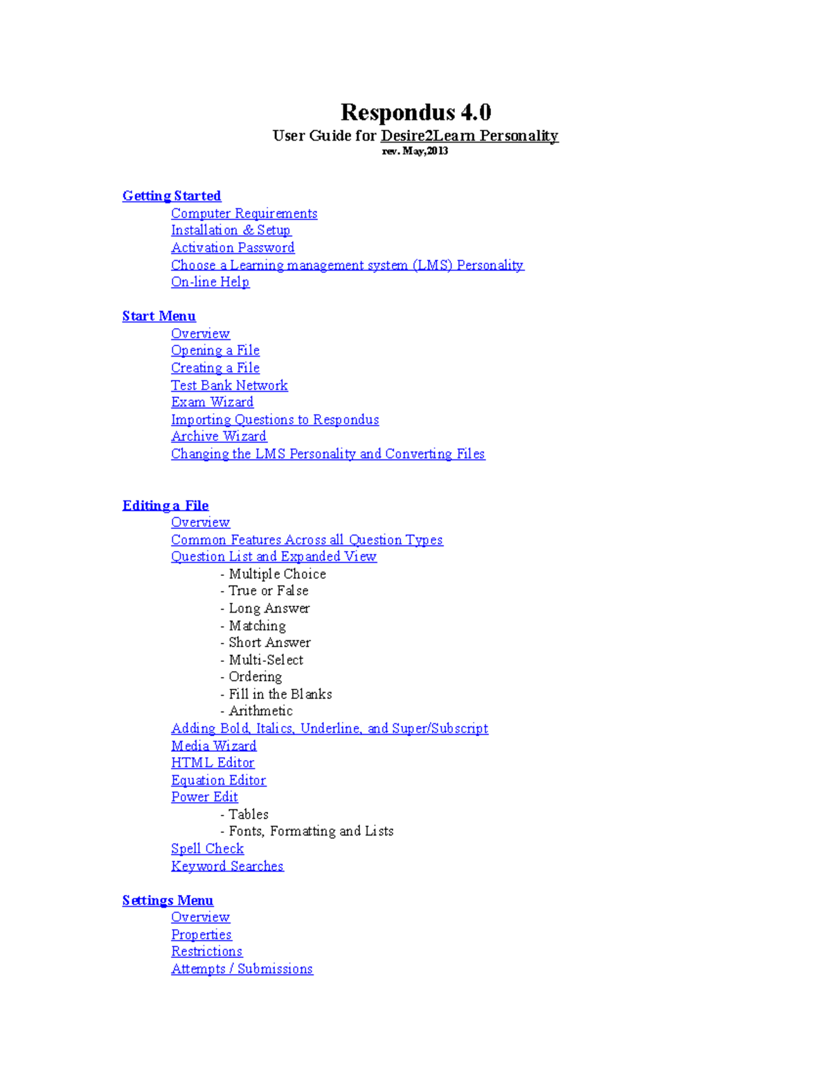 Respondus 40User Guide D 2L - Respondus 4. User Guide for Desire2Learn ...