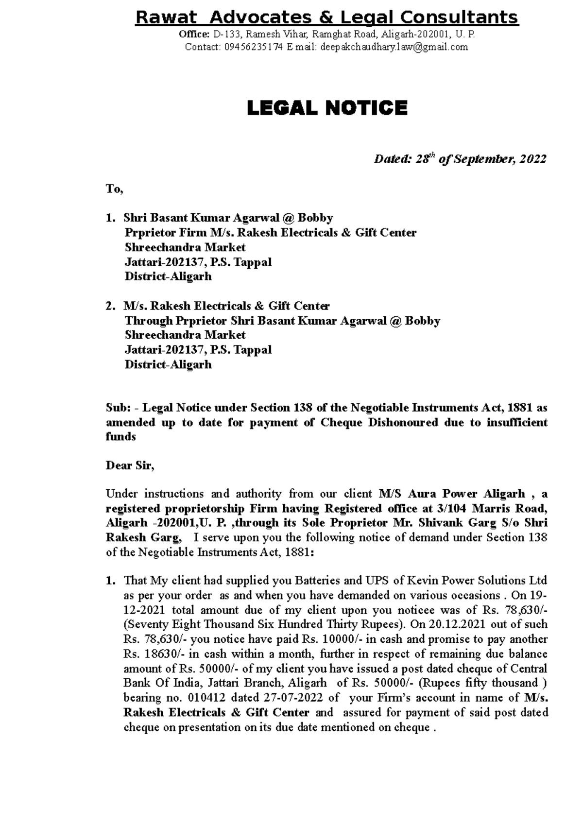 Legal-Notice - Assignment - Rawat Advocates & Legal Consultants Office ...