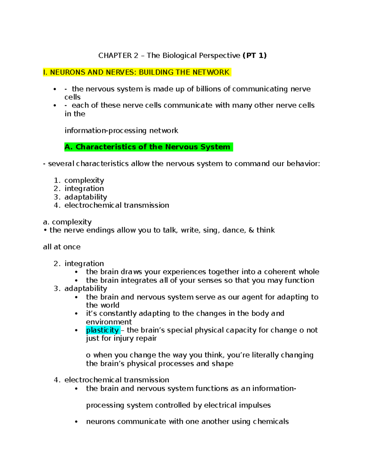 Ch 2 The Biological Perspective PT 1 - PSYCH 1 - SMC - Studocu