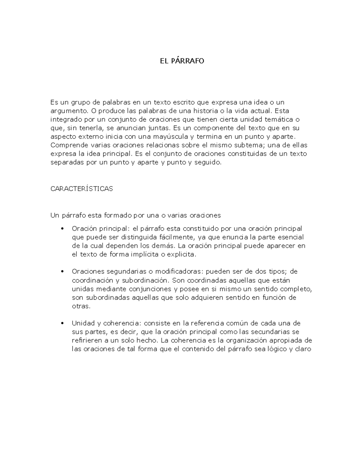 EL Párrafo - DOCUMENTO SOBRE EL PARRAFO - EL PÁRRAFO Es un grupo de ...
