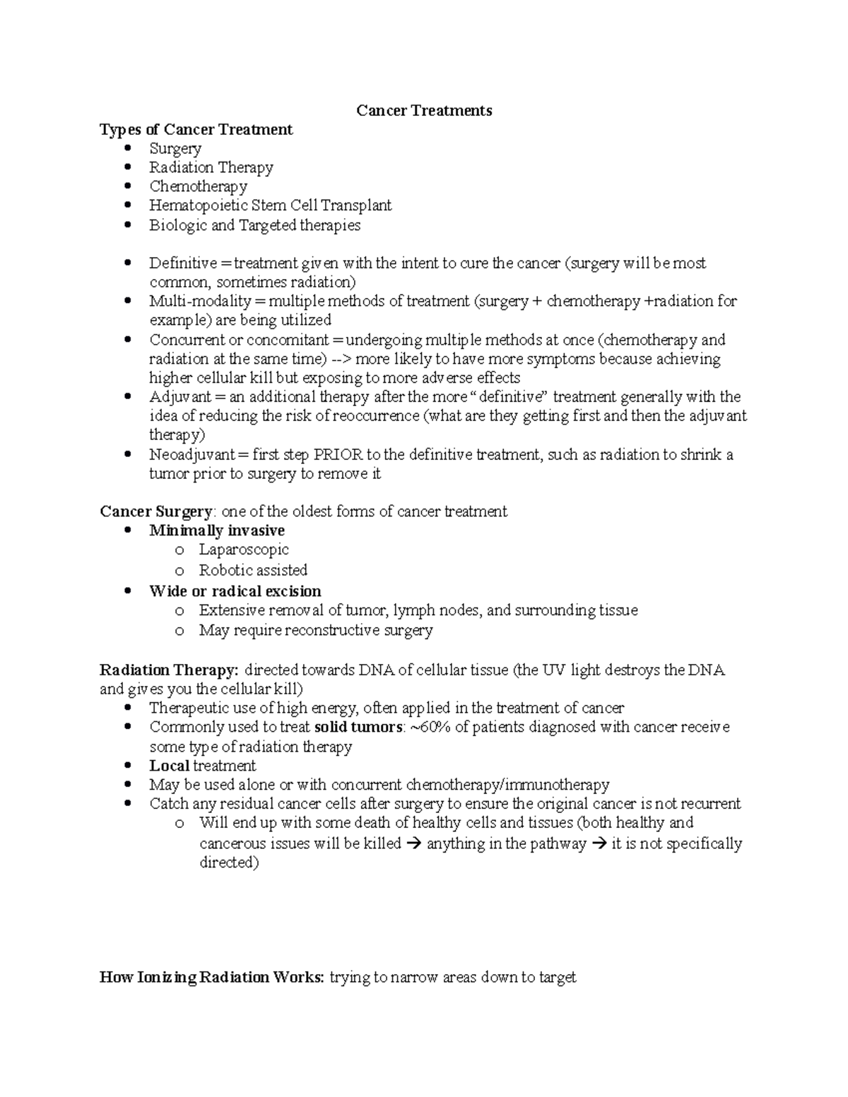 Cancer Treatments Notes - Cancer Treatments Types of Cancer Treatment ...