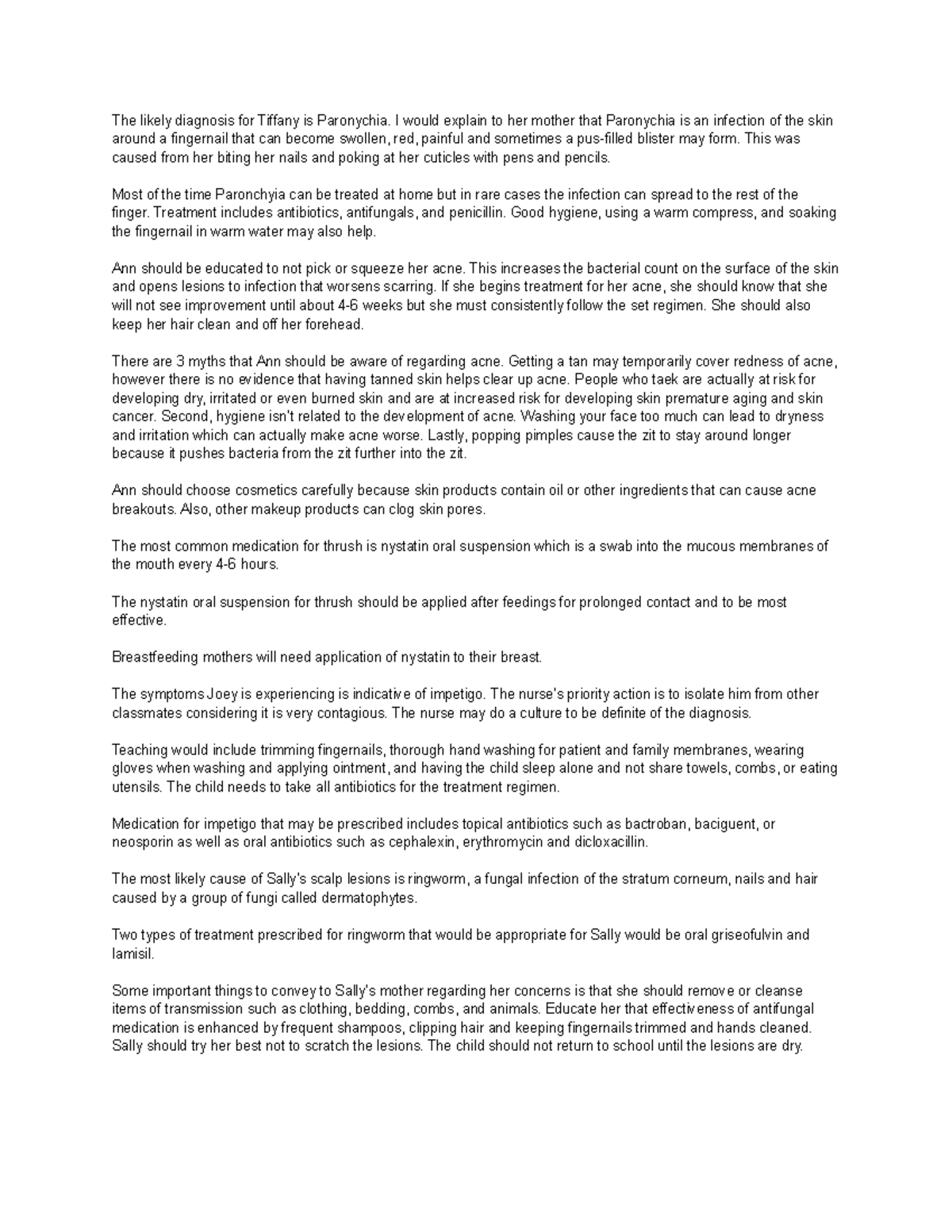Skin alteration case study - The likely diagnosis for Tiffany is ...