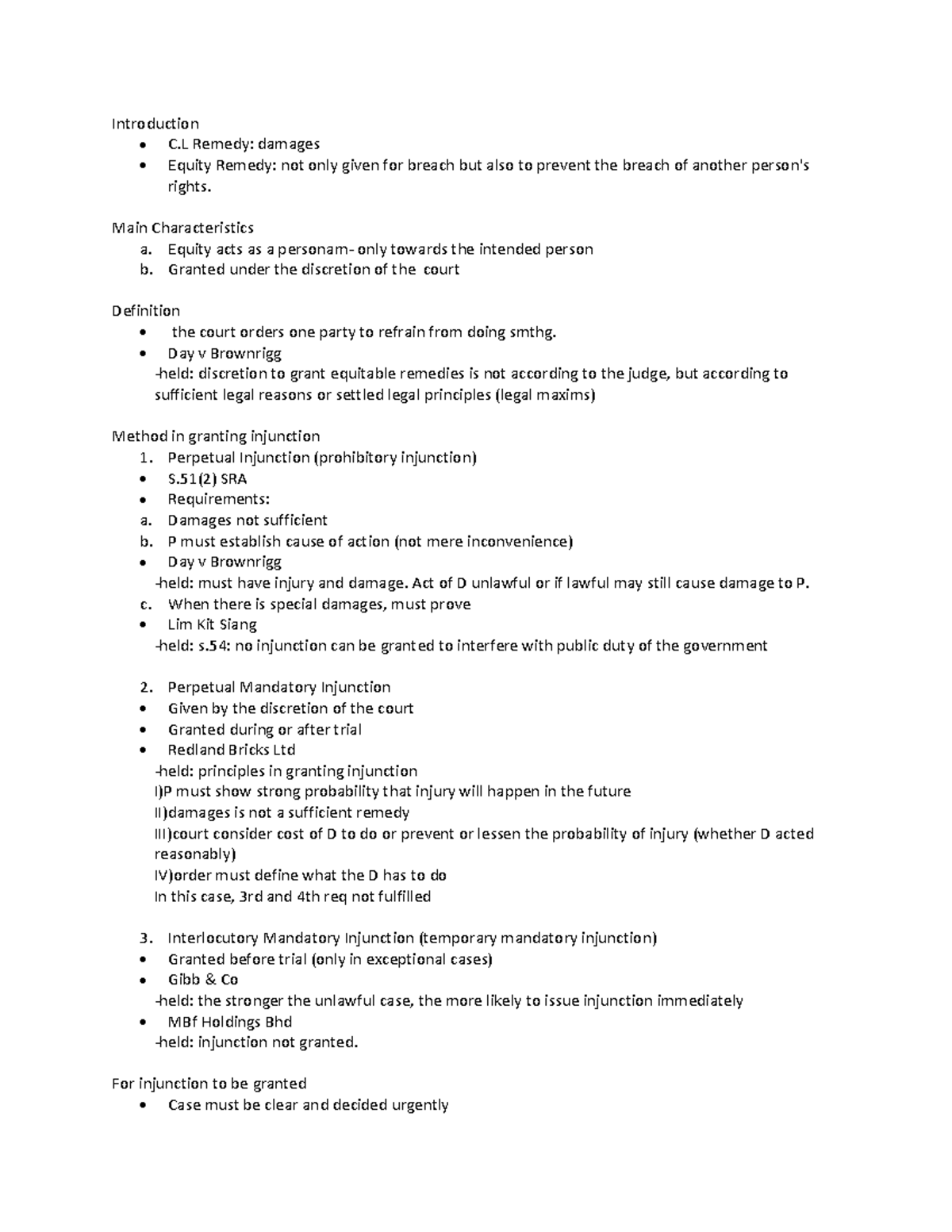 Equitable remedies injunction - Introduction • C Remedy: damages ...