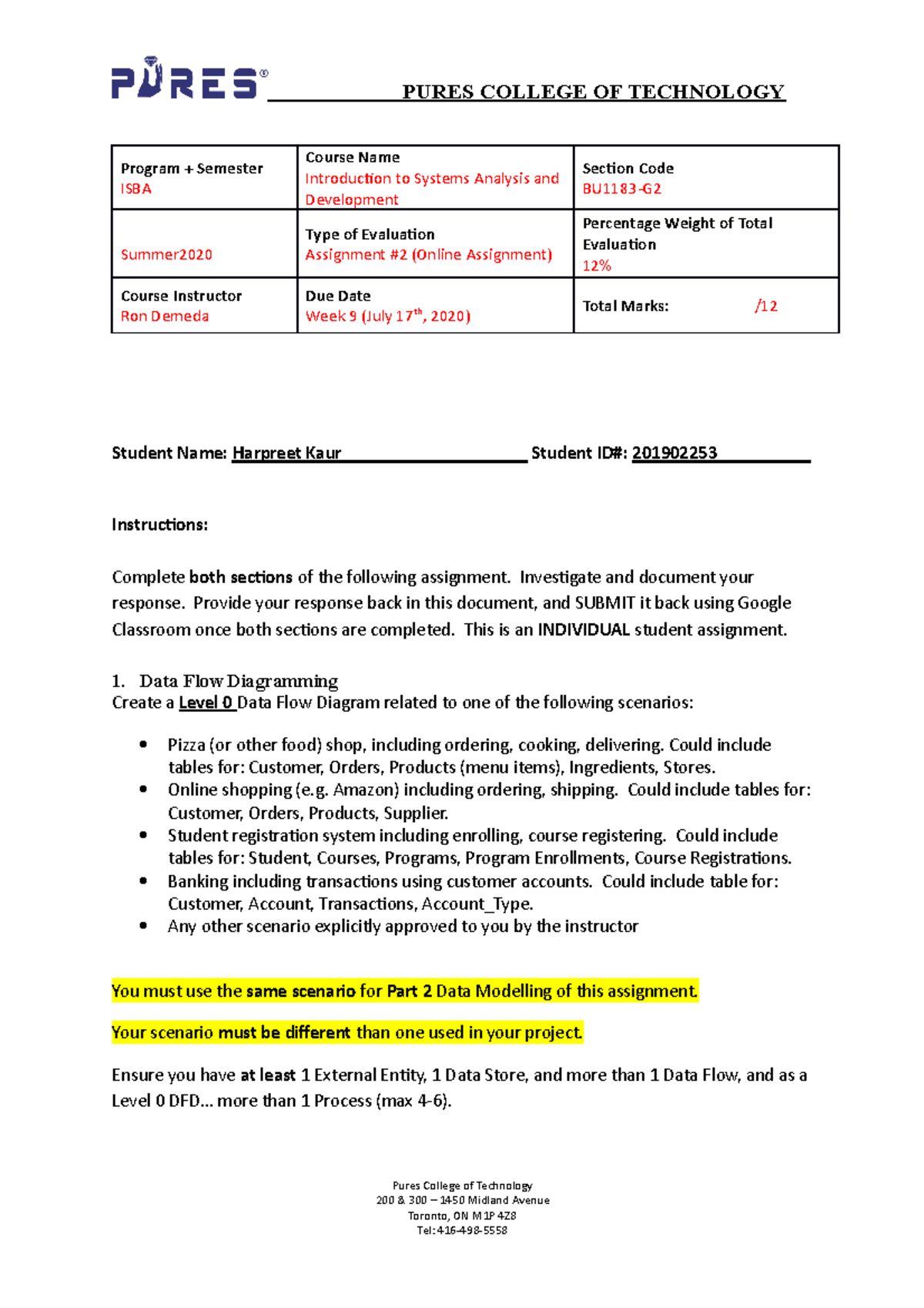 DFD and ERD Assignment 2 - PURES COLLEGE OF TECHNOLOGY Program ...