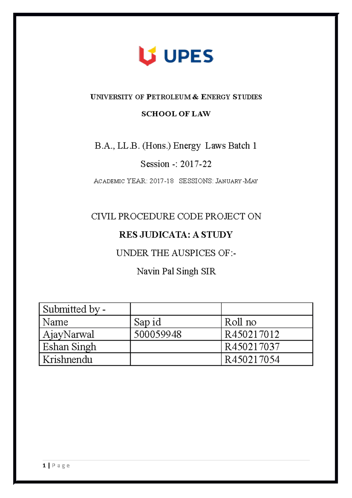 Res Judicata Project - Section 11 of cpc - UNIVERSITY OF PETROLEUM ...