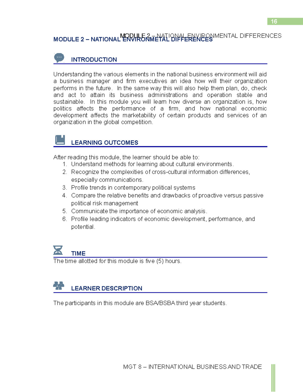 Module 2 - National Environmental Differences - 16 MGT 8 ...