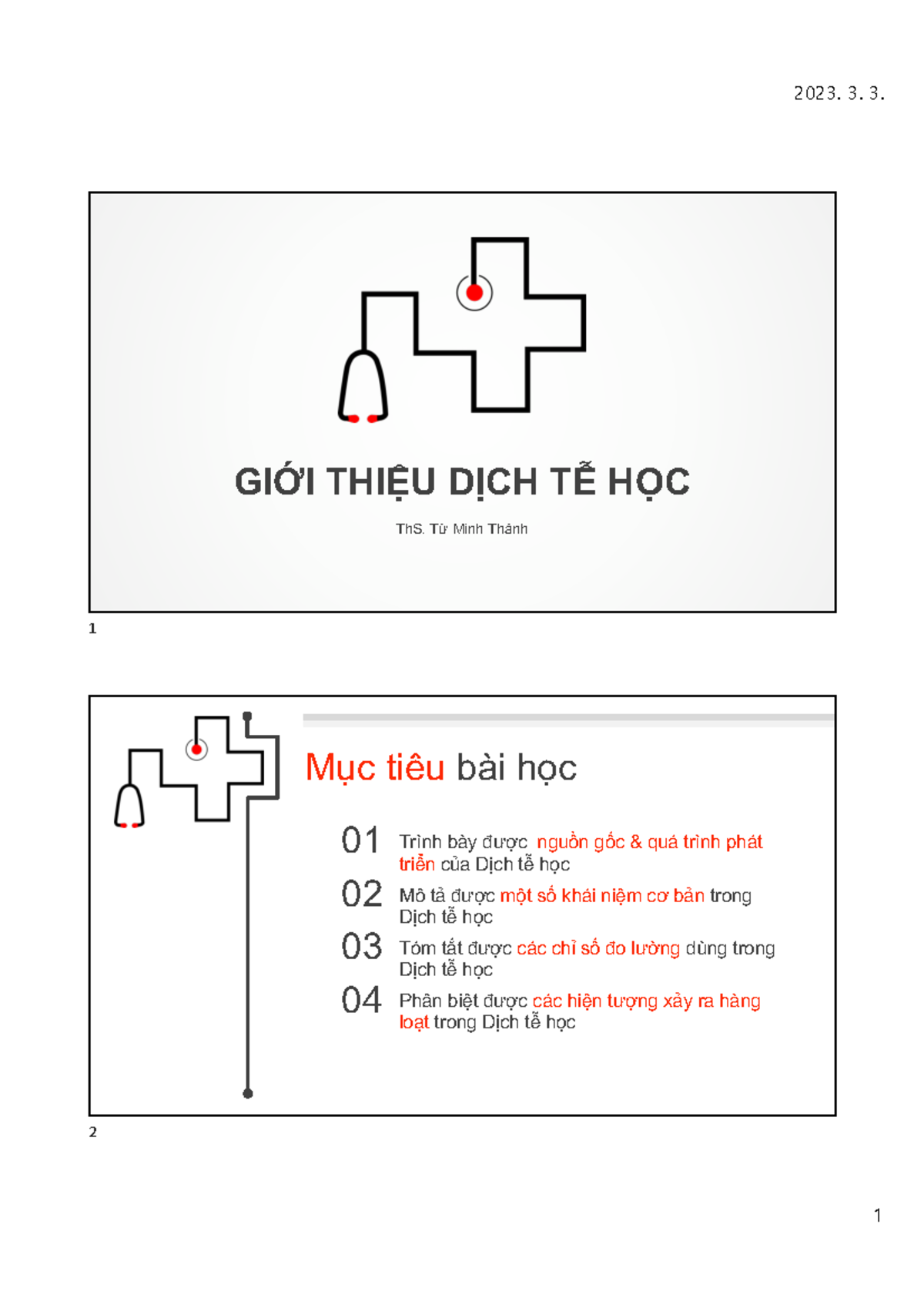 Giới thiệu DTH - PDF - GIỚI THIỆU DỊCH TỄ HỌC ThS. Từ Minh Thành 1 Mục tiêu bài học 01 02 03 04 ...
