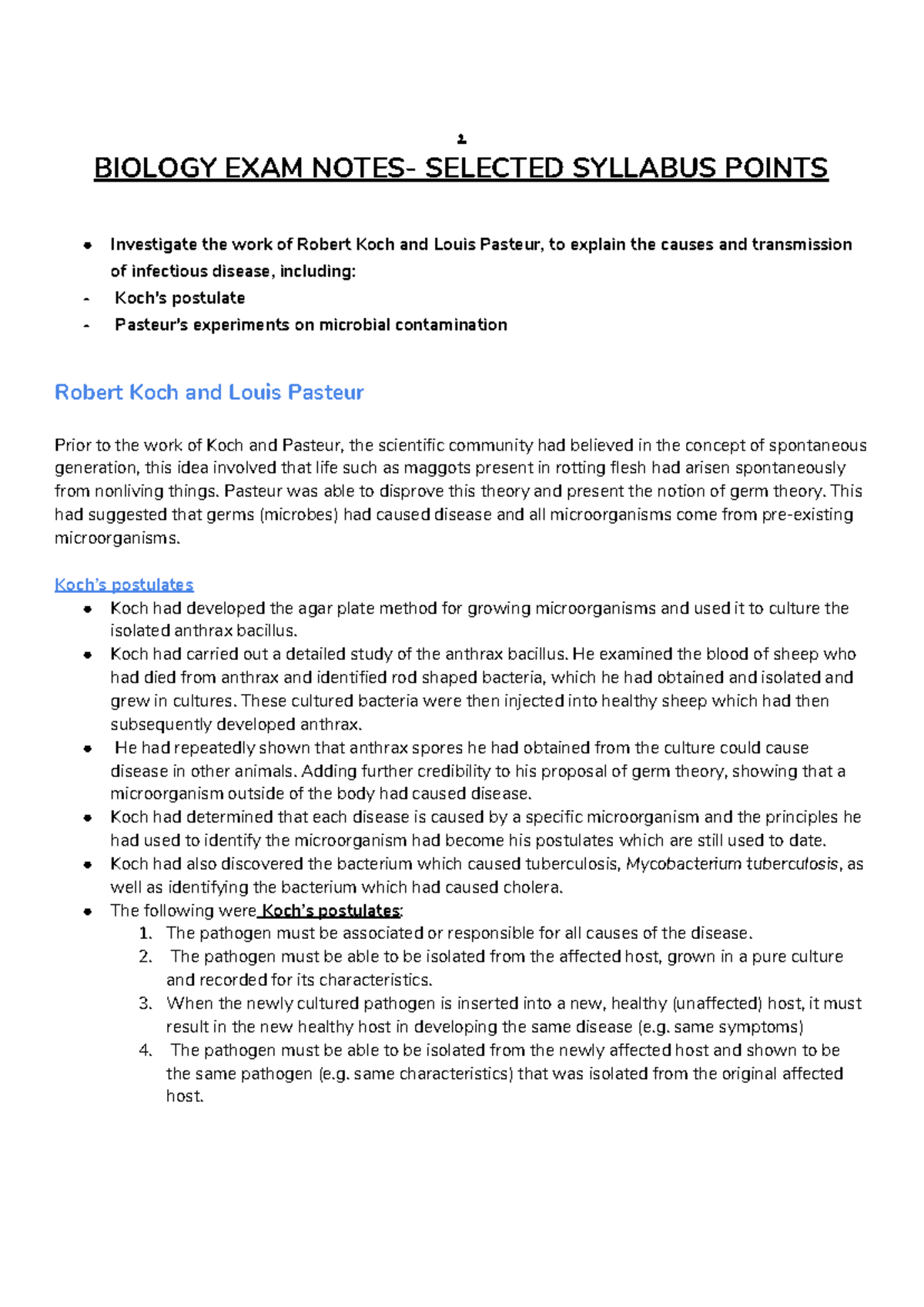 Biology EXAM Notes- Selected Syllabus Points - , BIOLOGY EXAM NOTES ...
