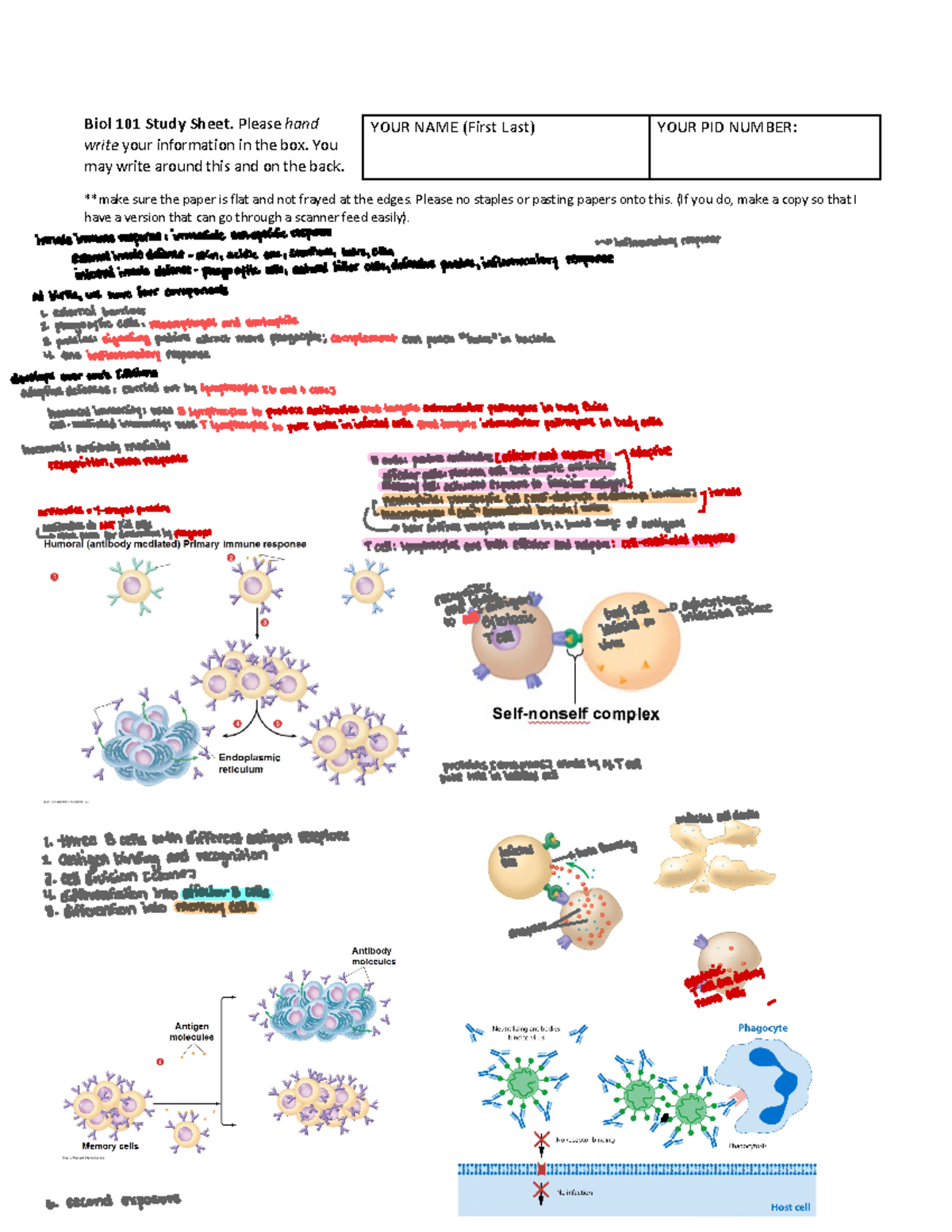 Exam 2 Study Guide / Note Sheet - Biol 101 Study Sheet. Please hand ...