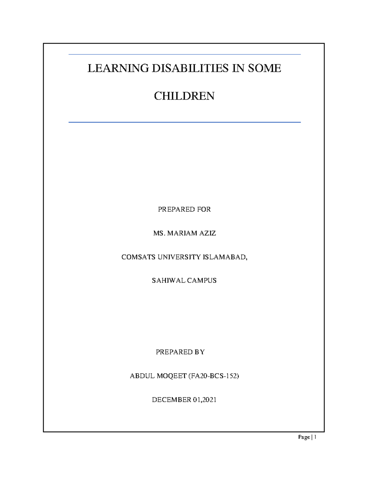 Report Writing Skills 01 - LEARNING DISABILITIES IN SOME CHILDREN ...