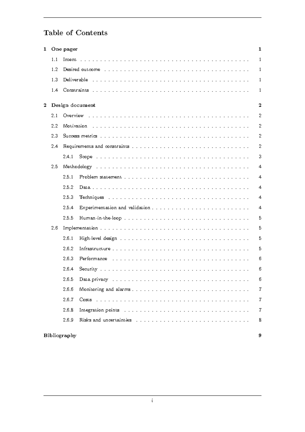 Individual assignment - Table of Contents 1 One pager 1 Intent 1 Desired outcome 1 Deliverable 1 ...