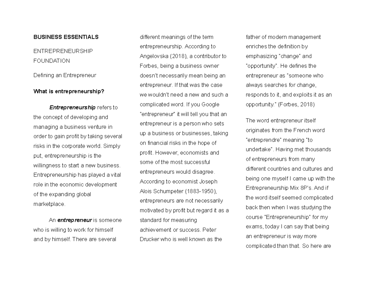 BE1 - Lecture notes 1 - Business Essentials - Studocu