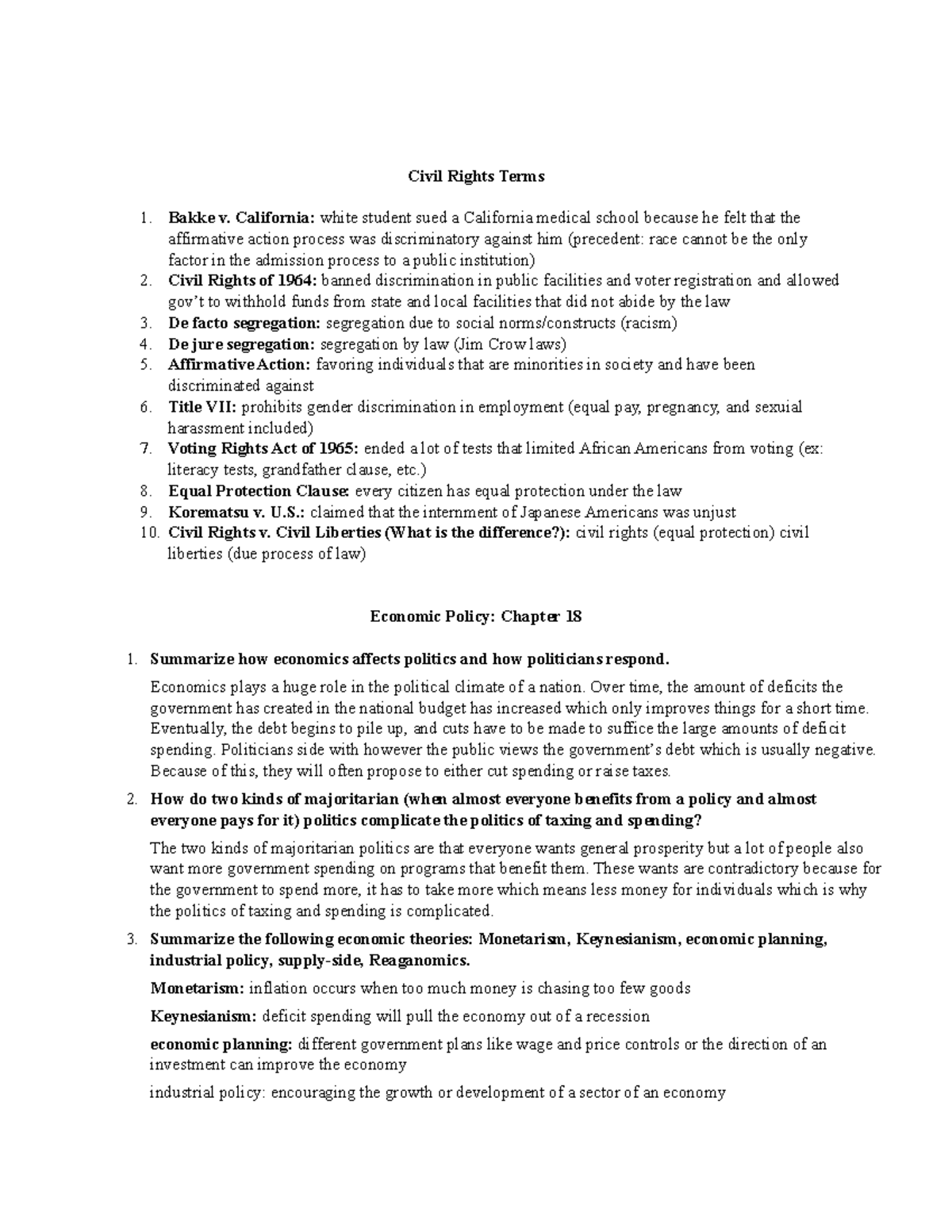 Civil rights Homework - Civil Rights Terms Bakke v. California: white ...