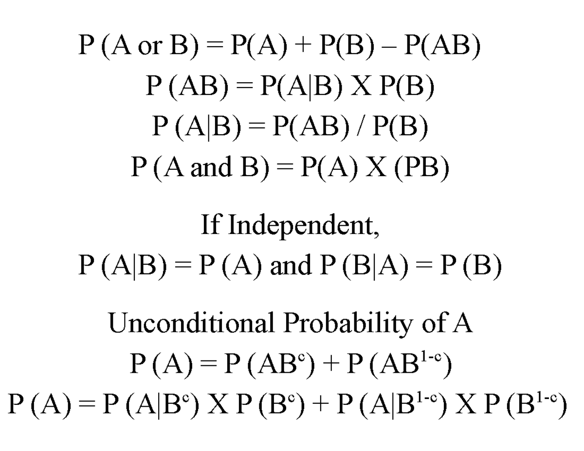 Probability Concepts - fin 300 - P (A or B) = P(A) + P(B) – P(AB) P (AB) = P(A|B) X P(B) P (A|B ...
