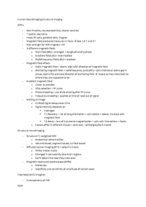 Neuroimaging notes - MRI How does MRI work? 1. Magnetic field aligns ...
