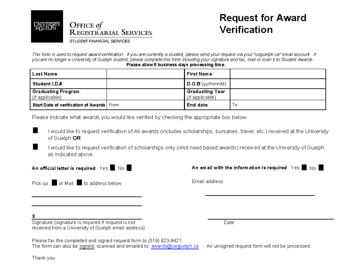 Request for Award Verification - Request for Award Verification This ...