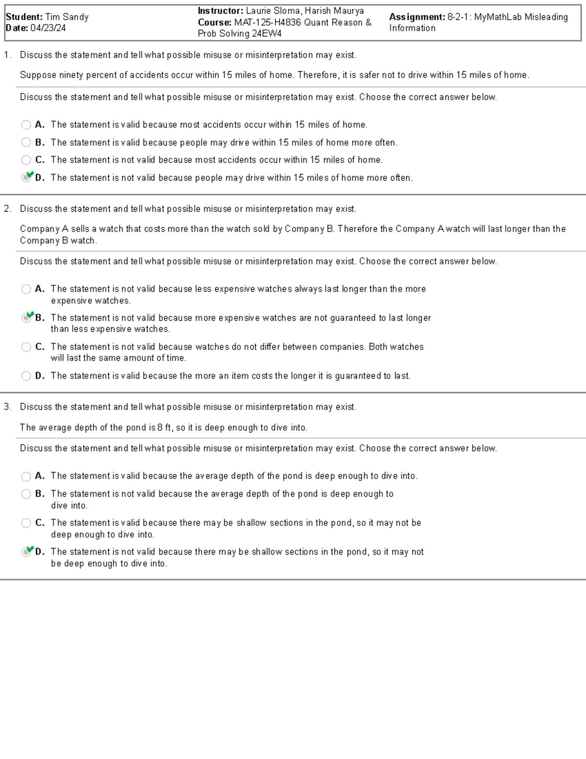 8-2-1 My Math Lab Misleading Information - 1. 2. 3. Student: Tim Sandy ...