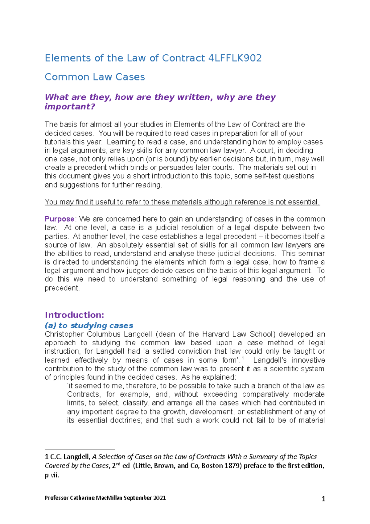 Enhancement Activity - a short introduction to common law cases and ...