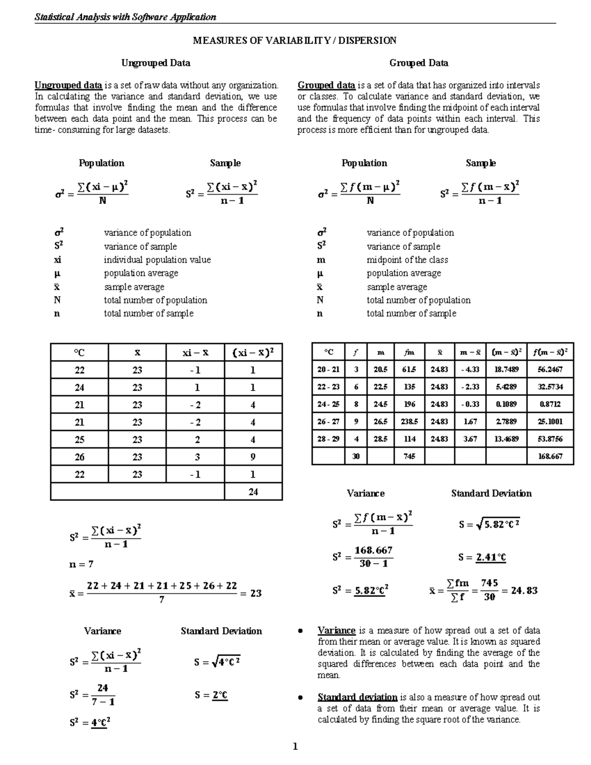 Statistical Analysis with Software Application - MEASURES OF ...