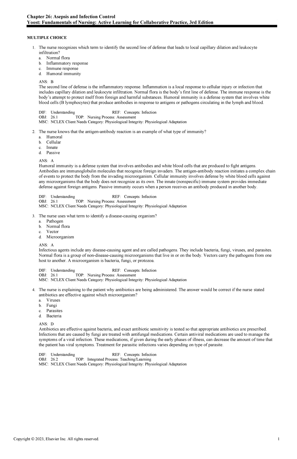 Exam View - Chapter 26 - Adaptive Quiz - Chapter 26: Asepsis and ...