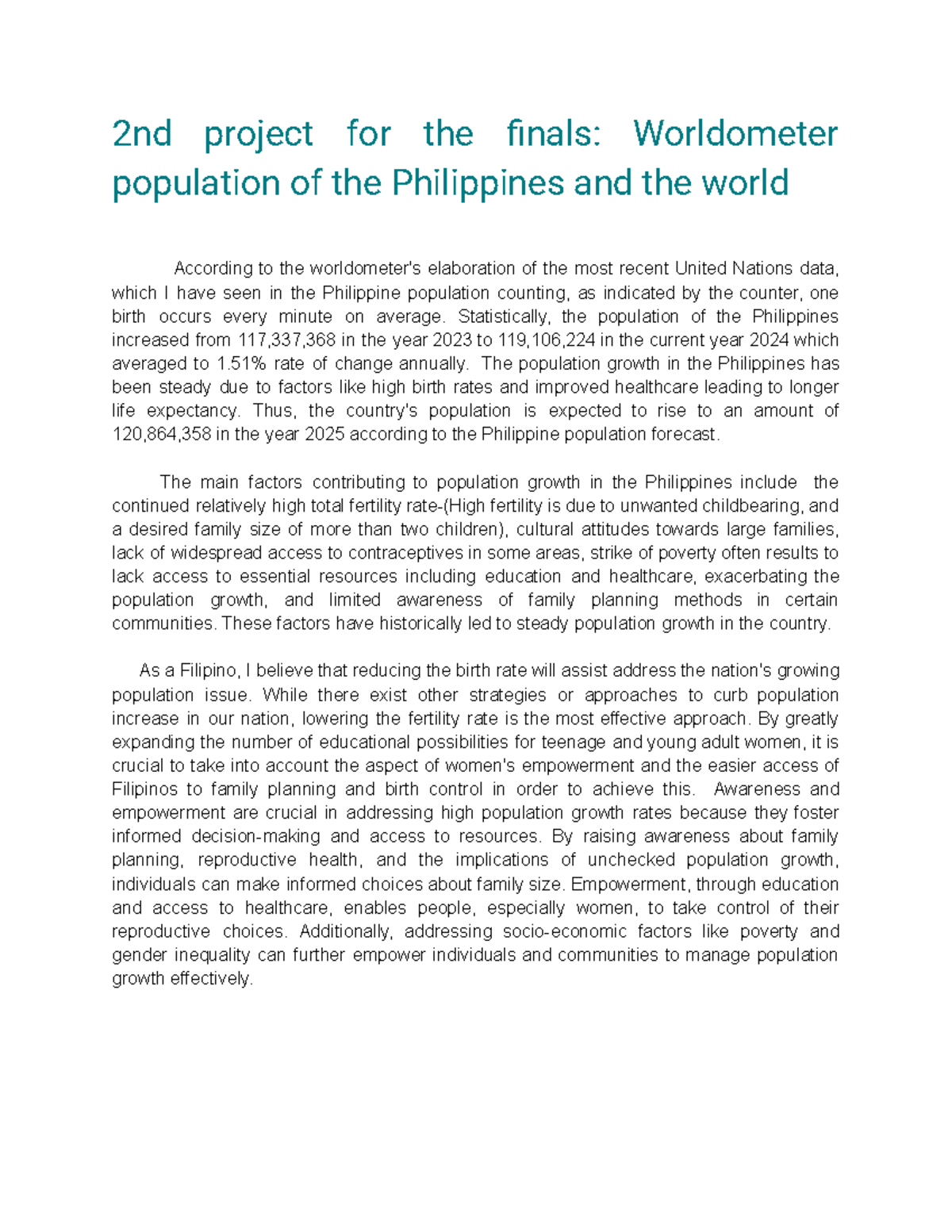 2ND PROJ FOR Finals TCW - 2nd project for the finals: Worldometer ...