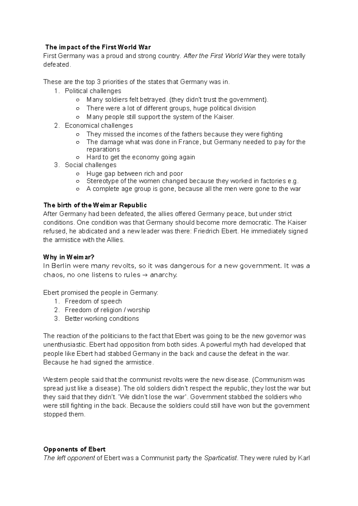Summary Germany 1918-1945 - The impact of the First World War First ...