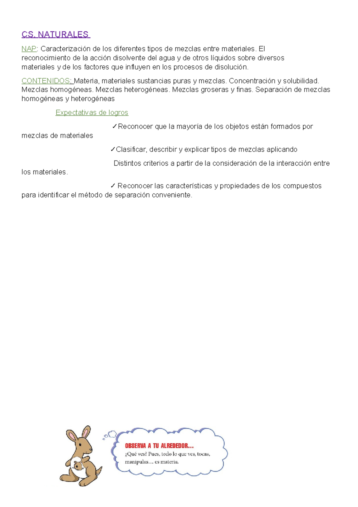 Mezclas y soluciones 5to-1 - CS. NATURALES NAP: Caracterización de los ...