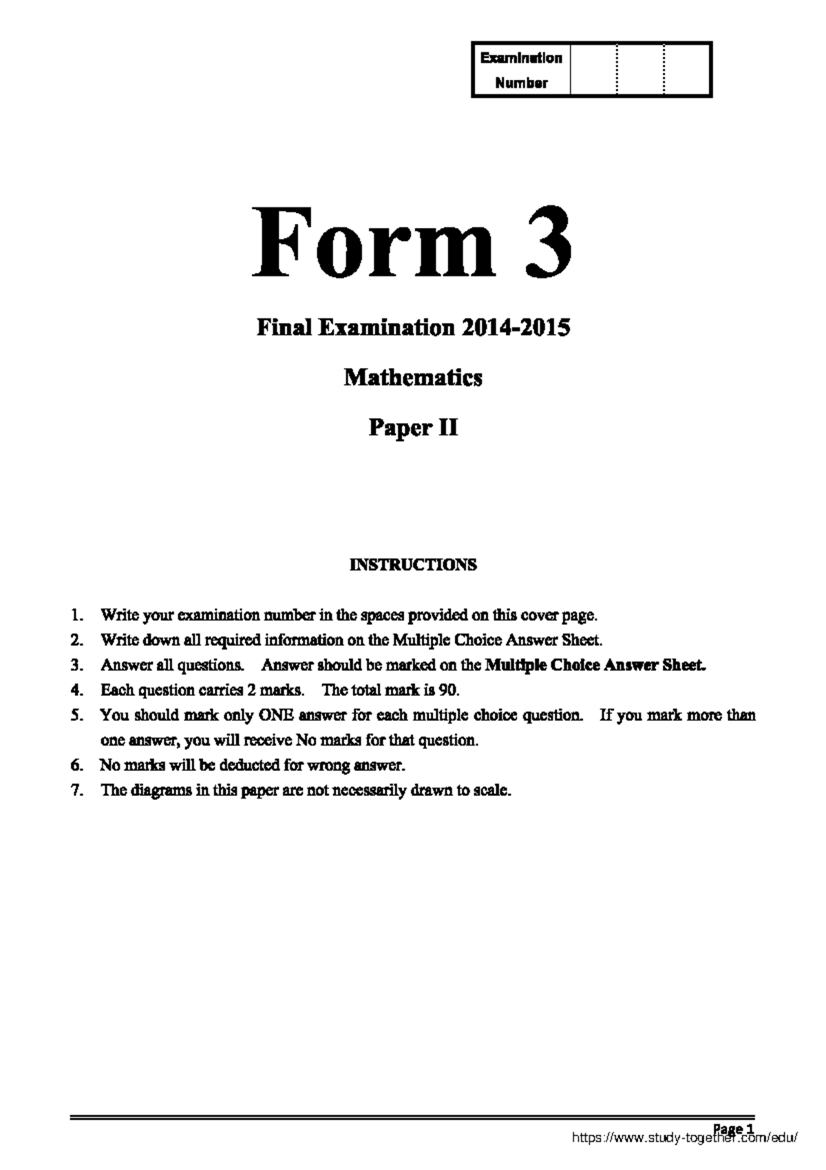 La Salle College F3 Maths Final Exam Paper 2 2014 15 - DSE english ...