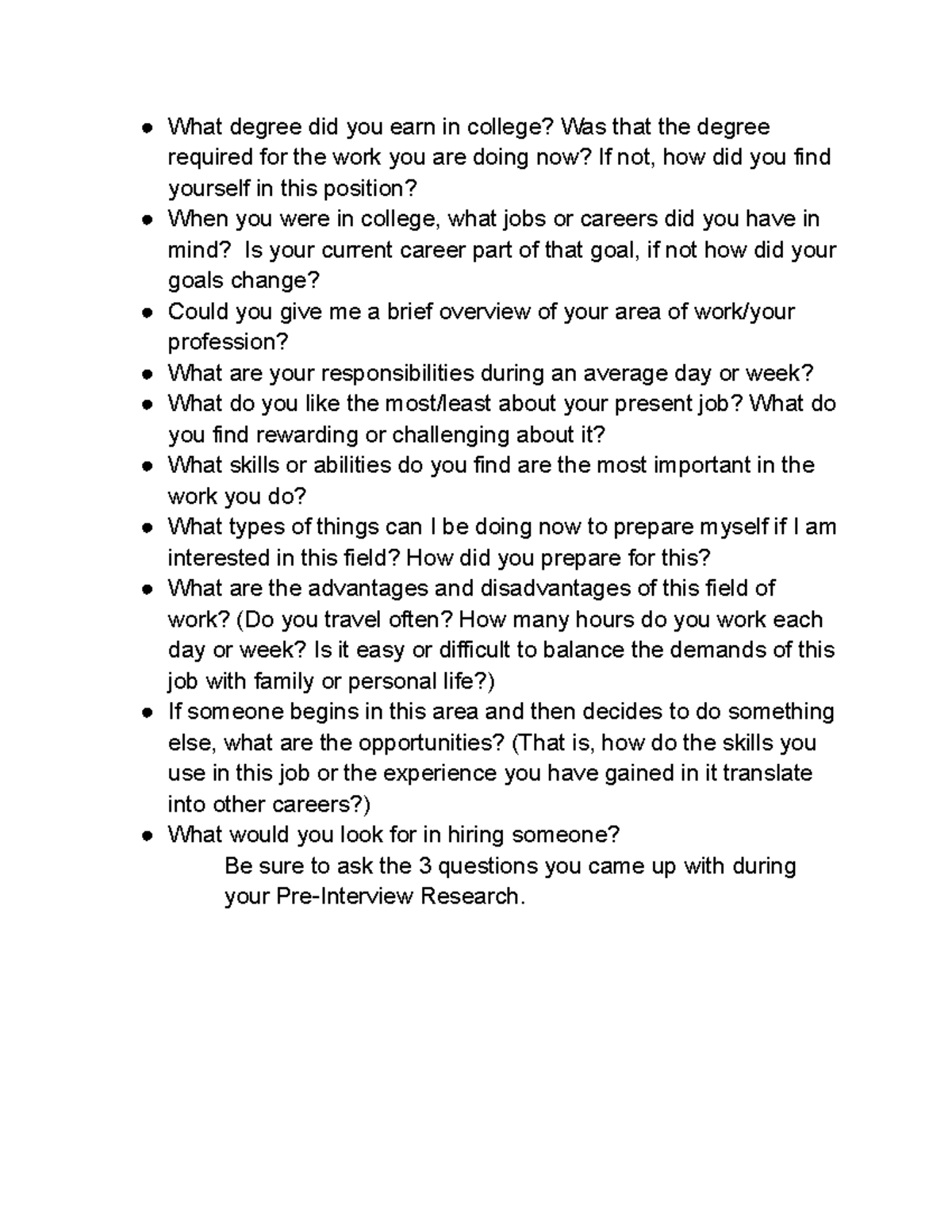 Questions for Job Interview - What degree did you earn in college? Was ...