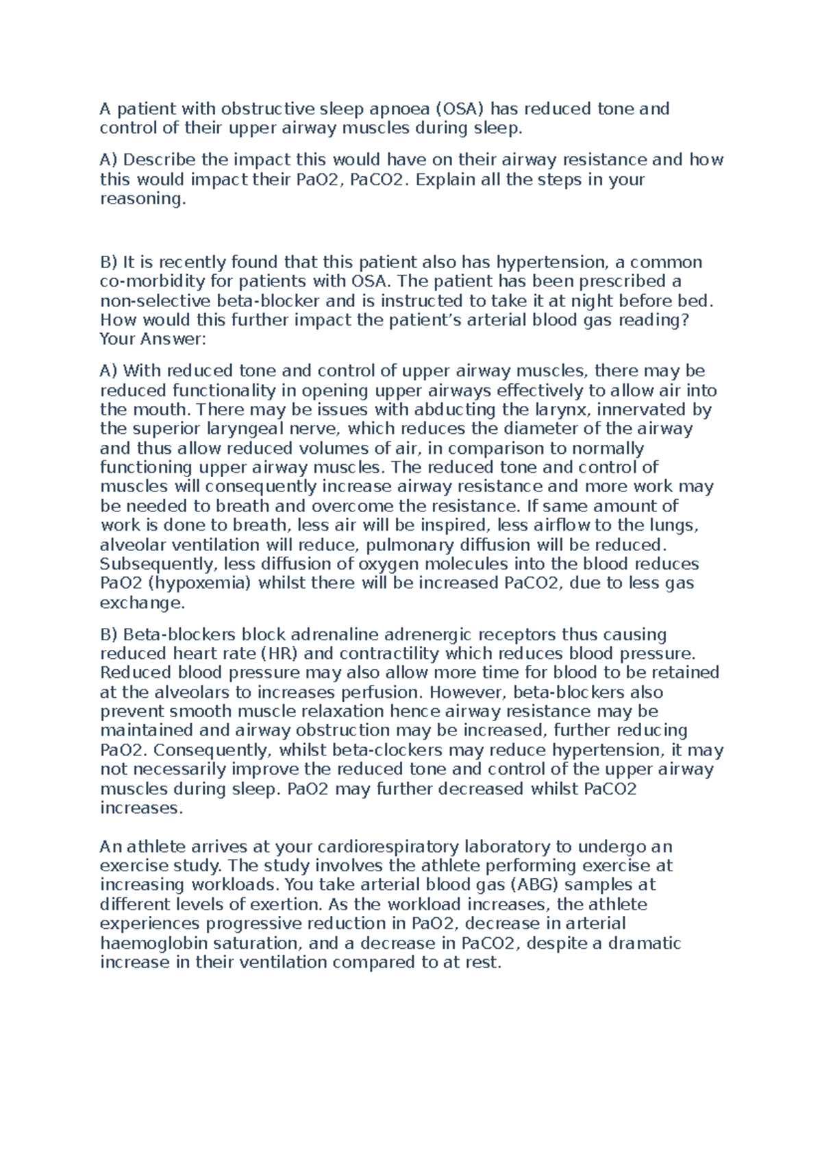 Challenge Question- Respiration - A patient with obstructive sleep ...