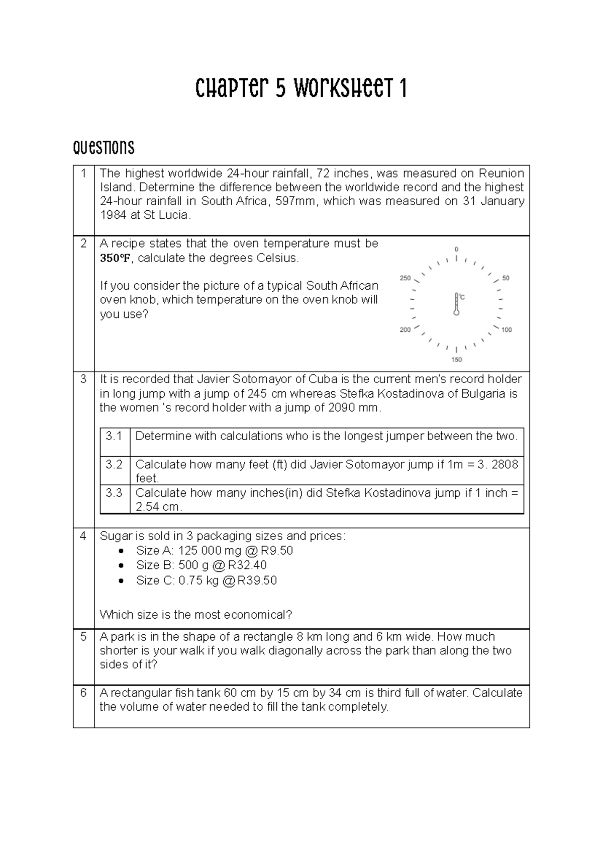 Ch 5 Worksheet 1 Chapter 5 Worksheet 1 Questions 1 The Highest Worldwide 24 Hour Rainfall 72 6740